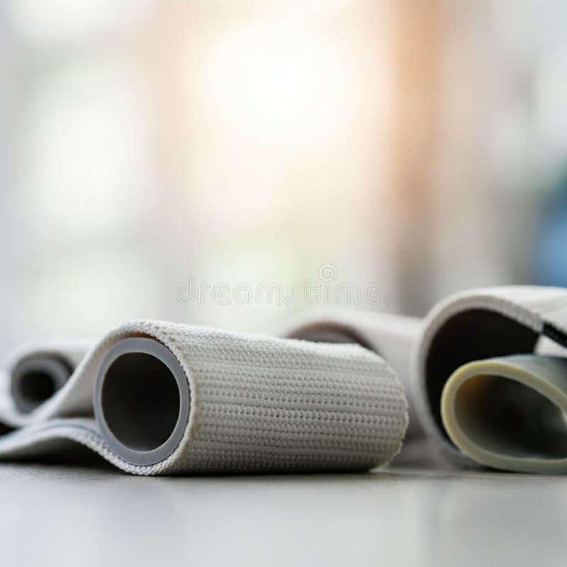 Close-up of Two Rolled White Fabric Materials with Textured Surface ...