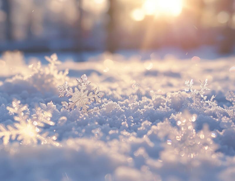 A Close Up of Two Snowflakes on the Ground during Winter Season Stock ...