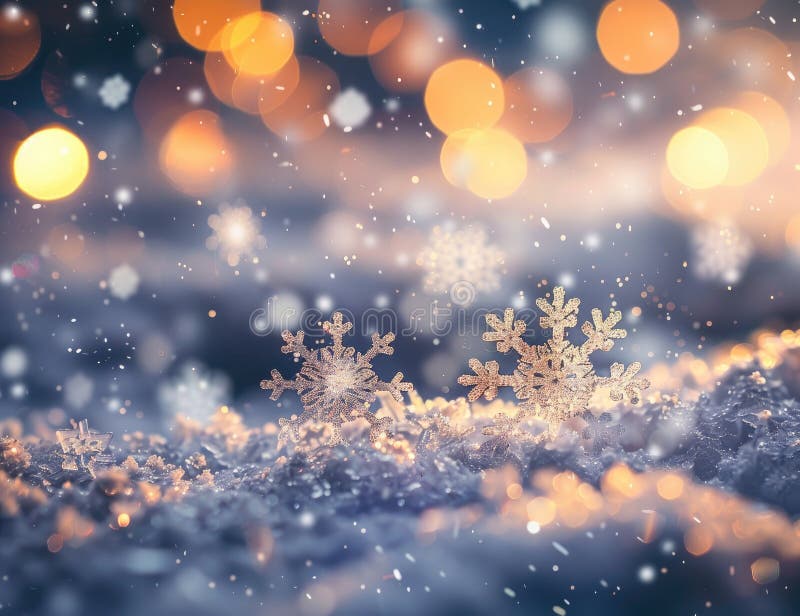 A Close Up of Two Snowflakes on the Ground during Winter Season Stock ...