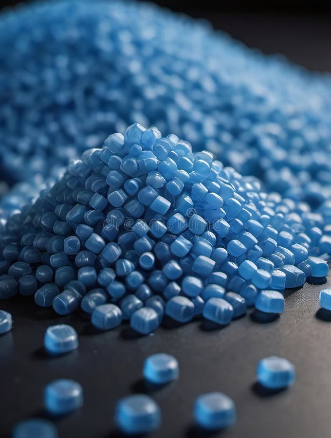Close Up of a Two Stacks of Blue Plastic Polypropylene Granules on a ...