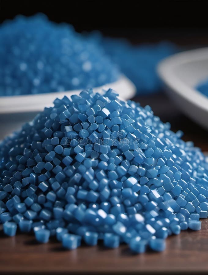 Close Up of a Two Stacks of Blue Plastic Polypropylene Granules on a ...