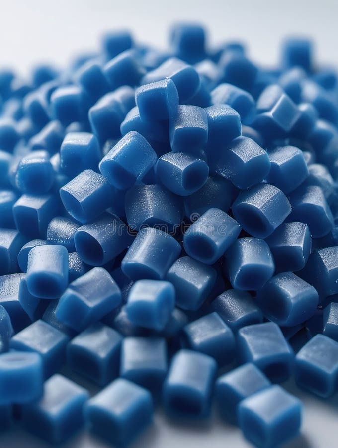 Close Up of a Two Stacks of Blue Plastic Polypropylene Granules on a ...