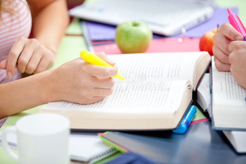 Close-up of Two Students Studying Together Stock Photo - Image of book ...