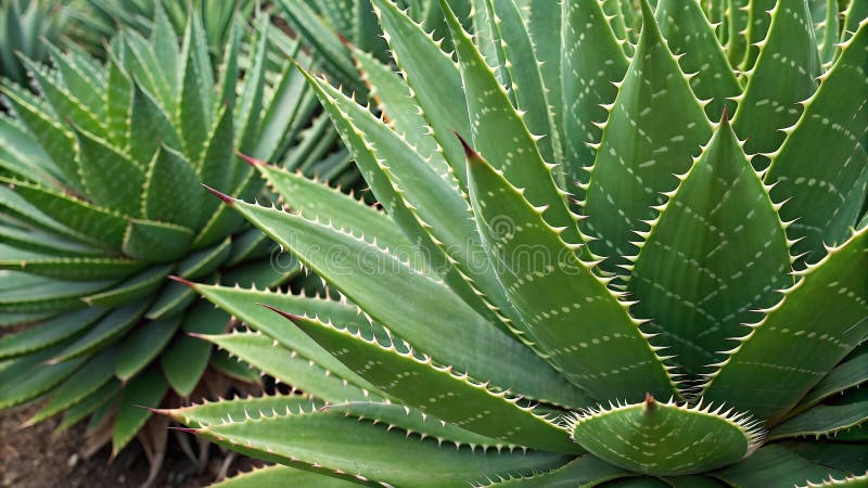 Close Up of Two Vibrant Green Aloe Plants with Sharp Spikes in Natural ...
