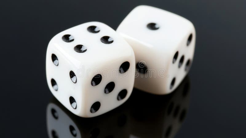 Close-up of Two White Dice Showing Four and Five Lying on a Reflective ...