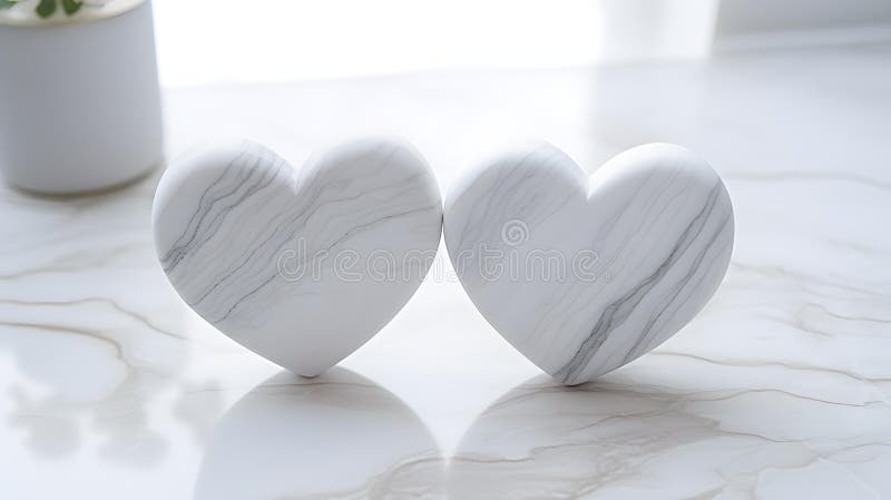 Close Up of Two White Hearts on a White Marble Background. Romantic ...