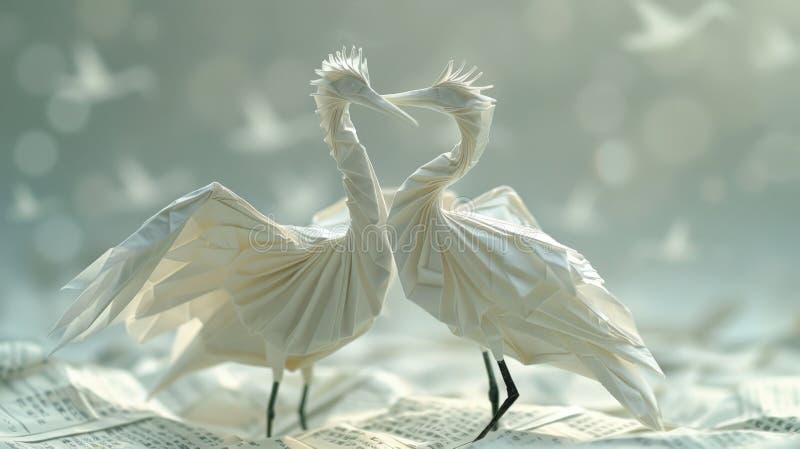 Close Up of Two White Origami Cranes Stock Illustration - Illustration ...