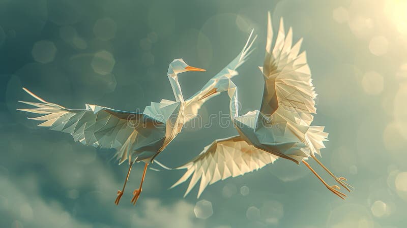 Close Up of Two White Origami Cranes Stock Illustration - Illustration ...