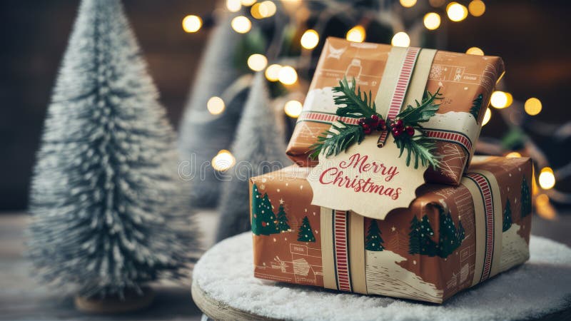 A Close Up of Two Wrapped Presents Sitting on a Table, AI Stock Photo ...