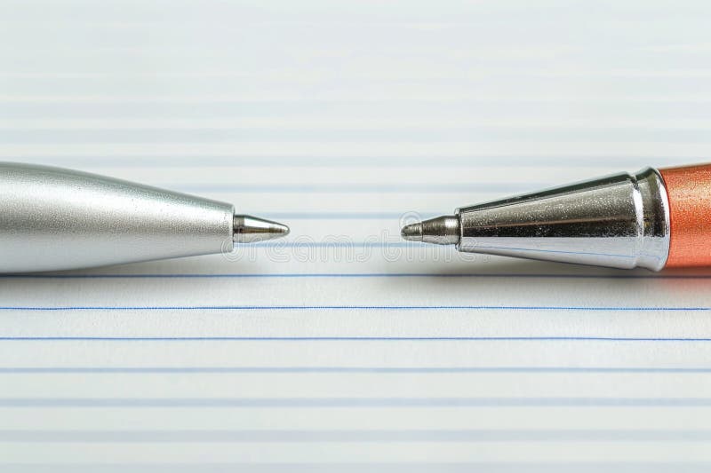 Close-up of Two Writing Pens Lying on a Piece of Paper Stock Photo ...