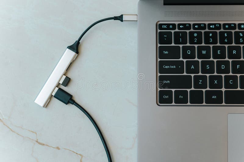 Close Up of Type C Usb Hub with Multiple Different Ports Connected To ...
