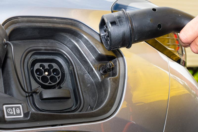 Close Up of Type 2 CCS Plug and Socket on a Grey Electric Car Stock ... Close Up of Type 2 CCS Plug and Socket on a Grey Electric Car Stock ...