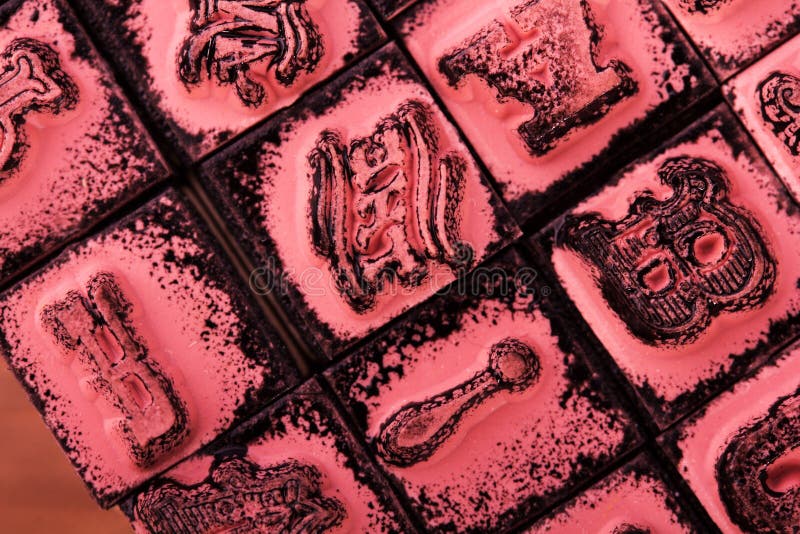 Close Up of Type Set Rubber Stamps Stock Photo - Image of creativity ...
