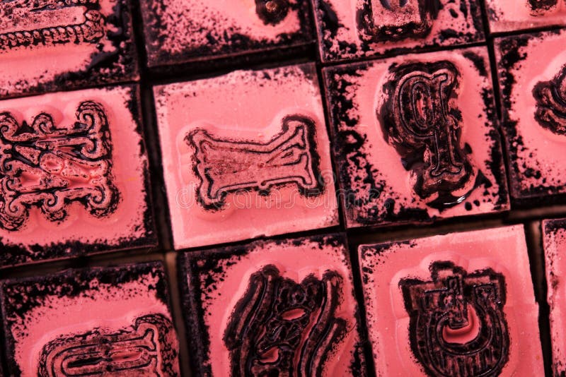 Close Up of Type Set Rubber Stamps Stock Image - Image of typography ...
