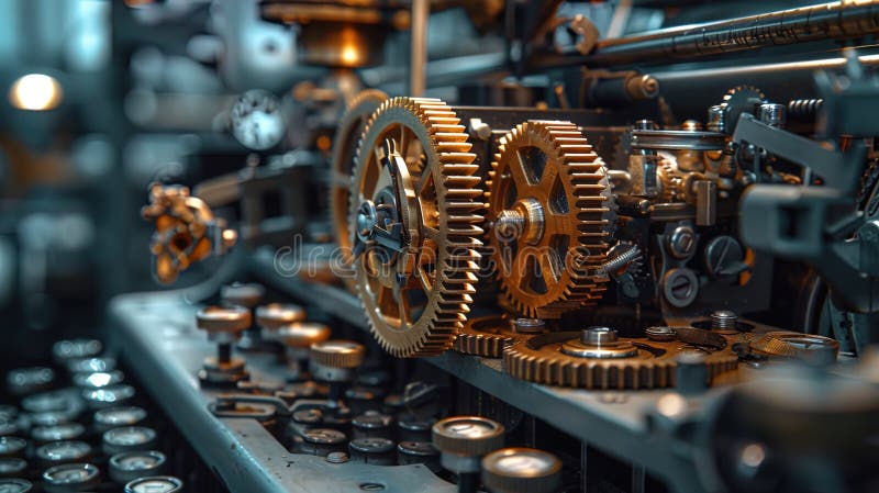 A Close Up of a Typewriter with a Large Gear in the Middle Stock Photo ...