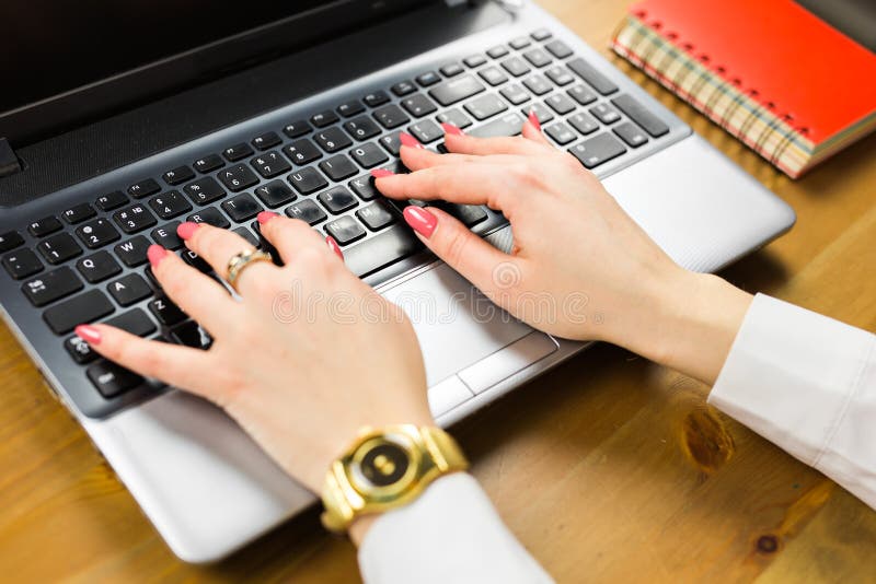 Close-up of Typing Female Hands on Keyboard Stock Image - Image of busy ...