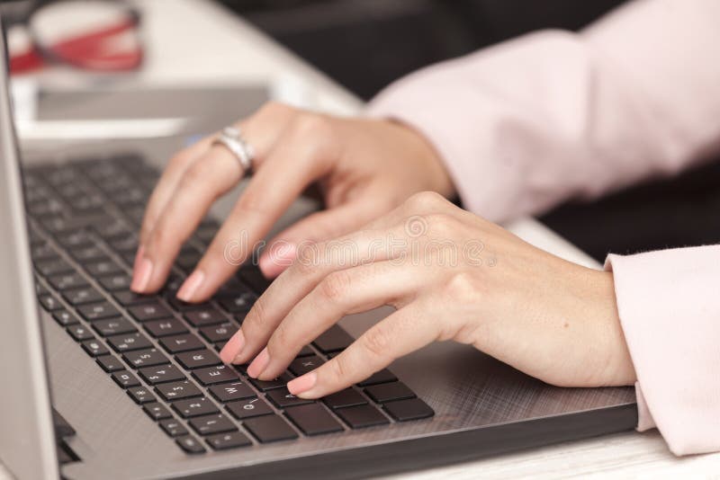 Close-up of Typing Female Hands on Keyboard Stock Photo - Image of ...