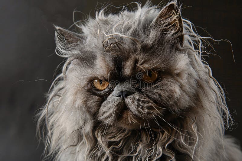 Close Up of Ugly Angry Looking Persian Cat on Dark Background Stock ...