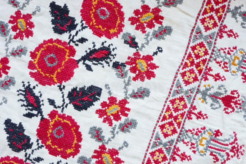 Close-up of Ukrainian Cultural Embroidery with Ethnic Patterns. Stock ...