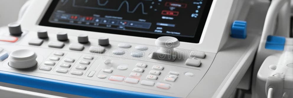 Close-up of Ultrasound Machine Interface Displaying Control Buttons and ...