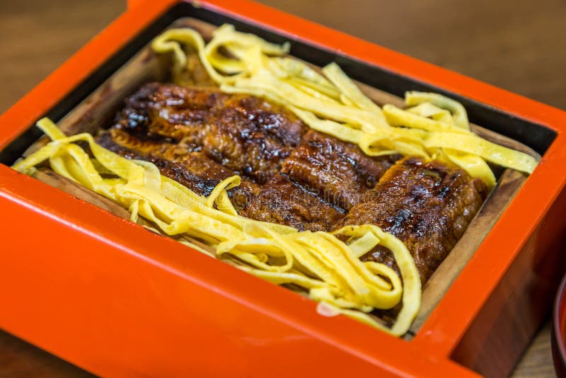 Close Up Unagi Don - Grill Eel Rice in Red Box . Stock Photo - Image of ...