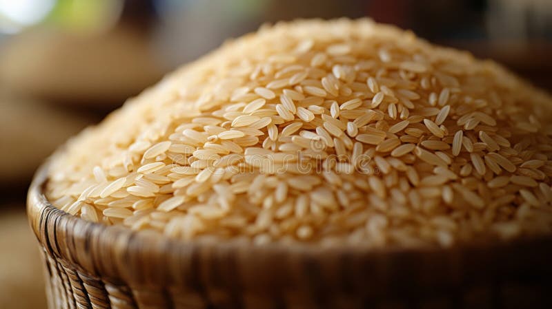 Close-up of Uncooked Brown Rice in a Basket Stock Illustration ...