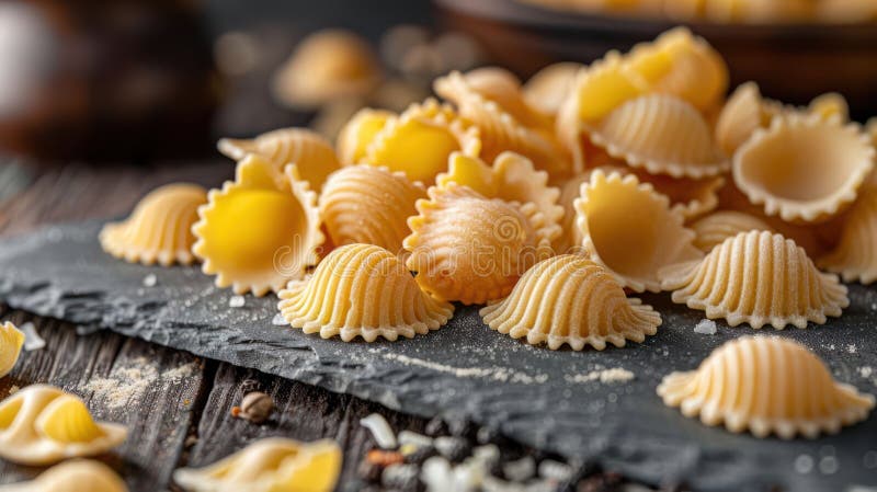 Pasta of Shell Macaroni Products with Prawns Served on Plate Vector ...