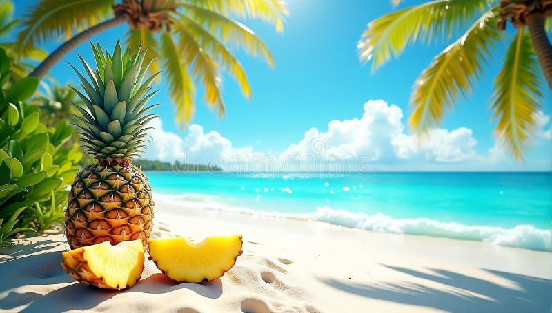 Close Up of Under Blue Sky, Pineapple on the Beach Landscape, Wallpaper ...