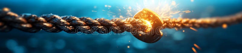 Close-up of an Underwater Cable Severed by a Ship Anchor with Sparks ...