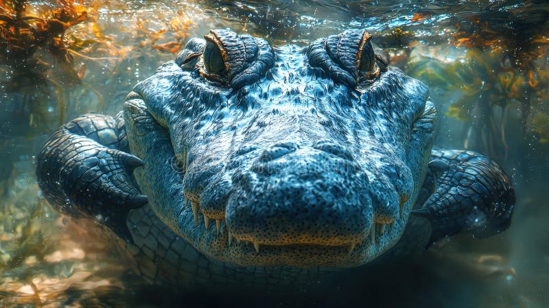Close-up of an Underwater Crocodile Staring Forward Stock Image - Image ...