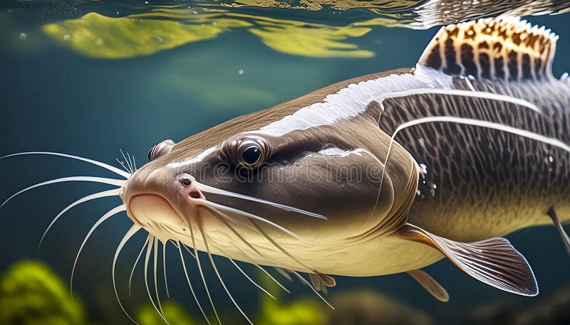 Close-Up Underwater View of a Catfish Stock Illustration - Illustration ...
