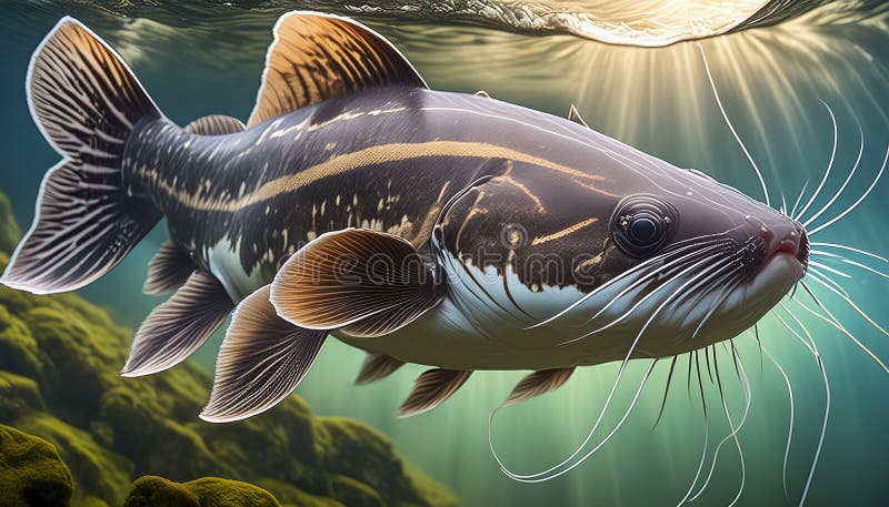 Close-Up Underwater View of a Catfish Stock Illustration - Illustration ...