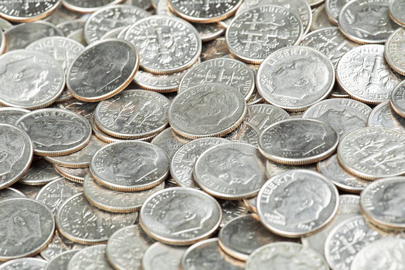 Close Up of United States Coins, Dimes Stock Image - Image of bank ...