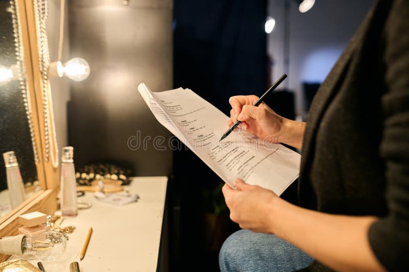 Close Up of Actress Reading Script Backstage Stock Photo - Image of ...