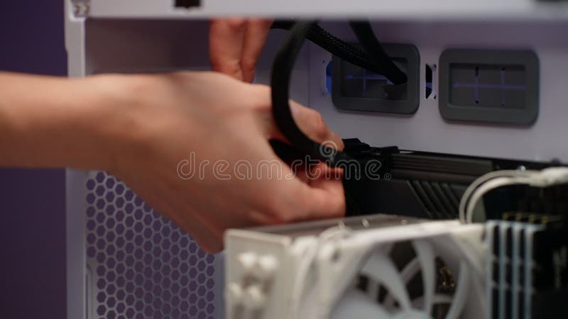 Close-up of Unrecognizable Man Doing Electrical Wiring Inside System ...