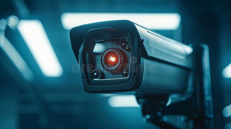 Close Up Urban Security Camera in Bright City Setting with Space for ...