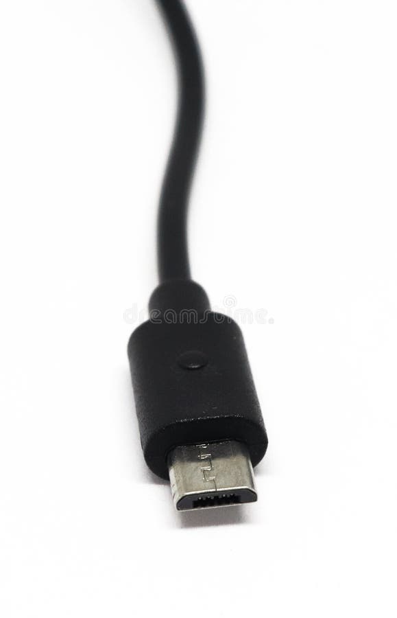 Close-up USB Cable Isolated on a White Background. Black Color Micro ...