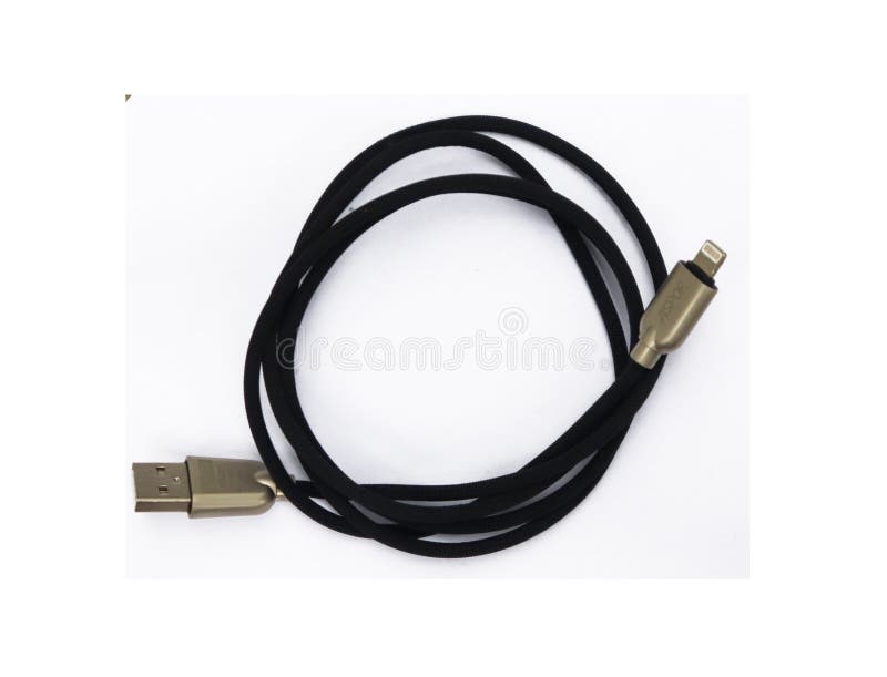 Close-up USB Cable Isolated on a White Background. Black Color Micro ...
