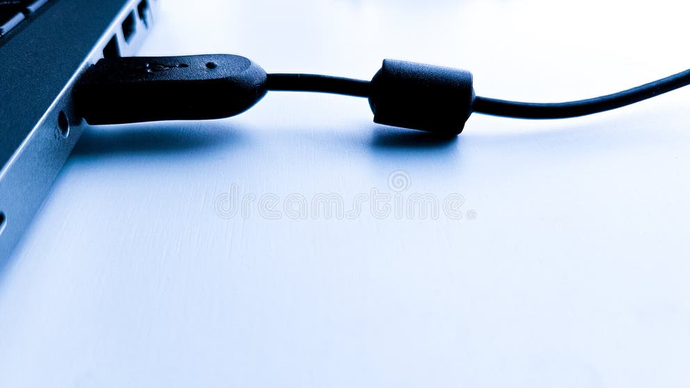 Close-up of Usb Cable Plugged into Laptop Computer Background ...