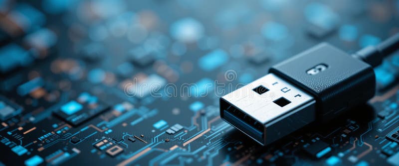 Close-up of a USB Connector on a Circuit Board with Glowing Elements at ...