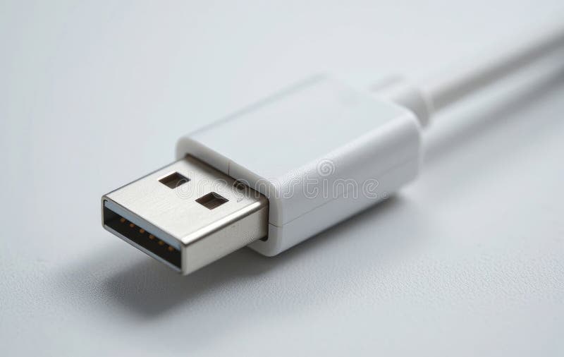 Close-up of Usb Connector, White Cable Detail, Minimal Tech Image Stock ...