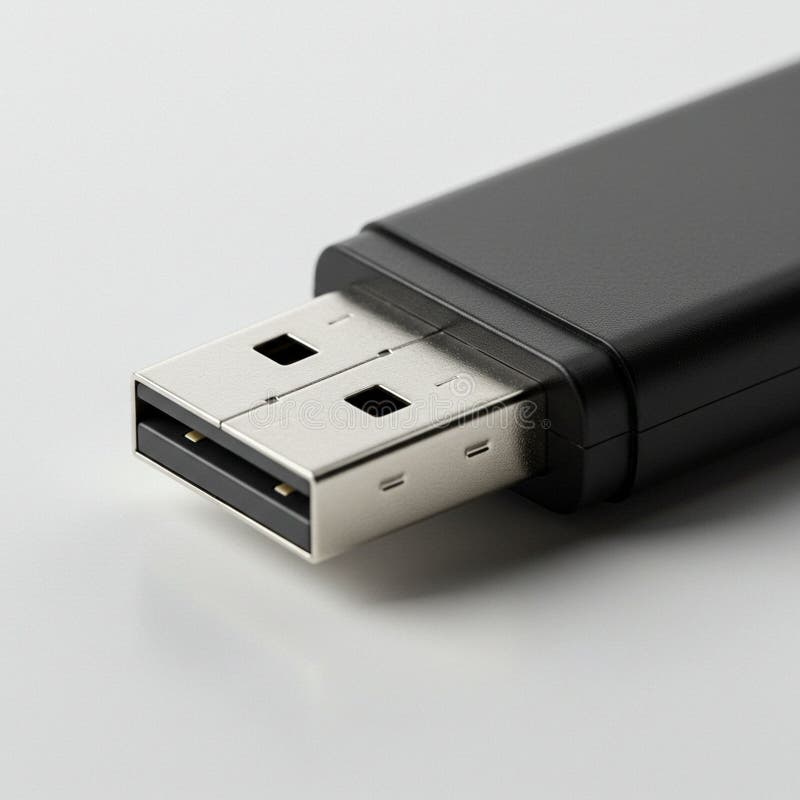 Close-up of a USB Flash Drive Featuring a Metallic Connector and Black ...
