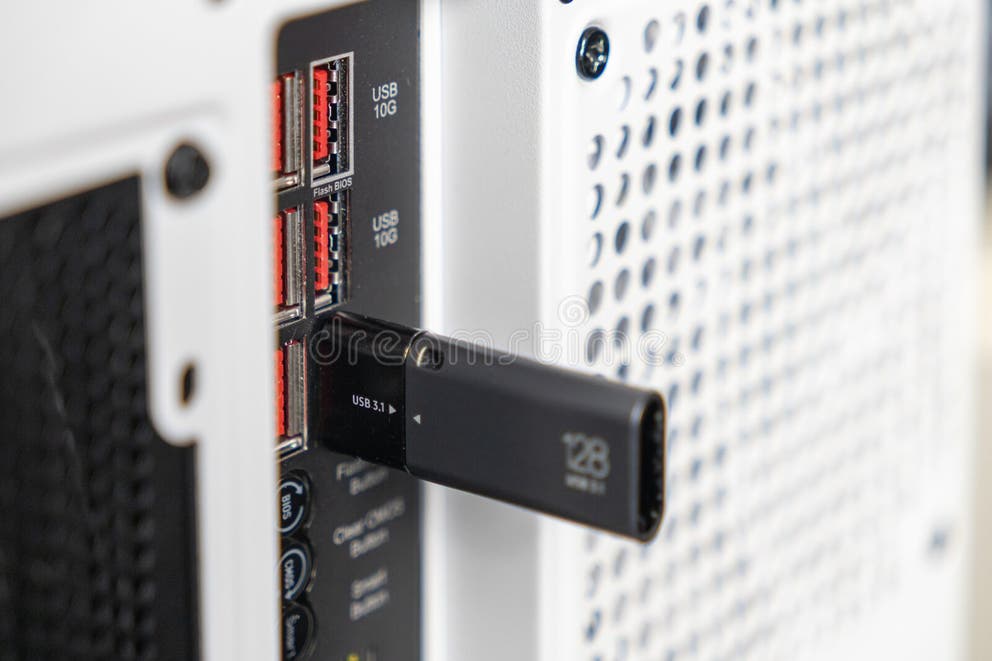 Close-up of USB 3.1 Flash Drive Plugged into USB 10G Port on Rear IO ...