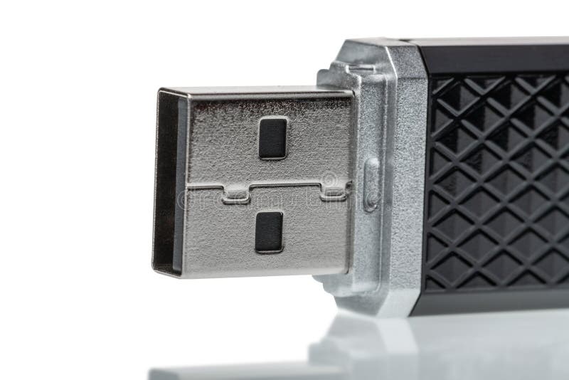 Close Up of USB Memory Stick with Reflection Isolated on White ...