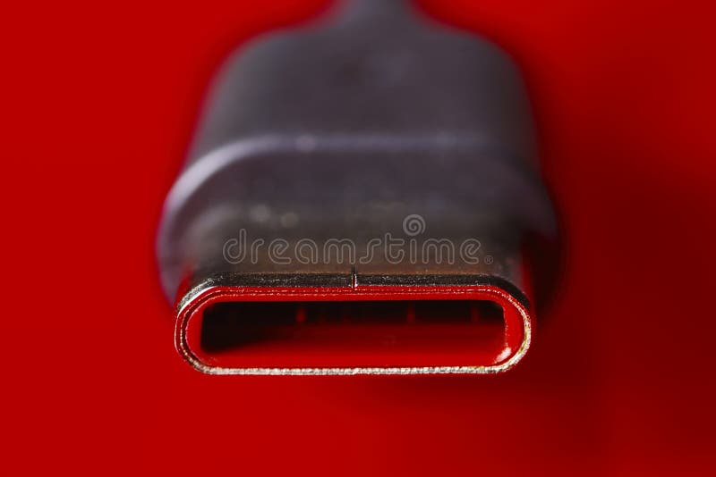 Close-up of USB Type-C Cable on Red Background. Stock Image - Image of ...