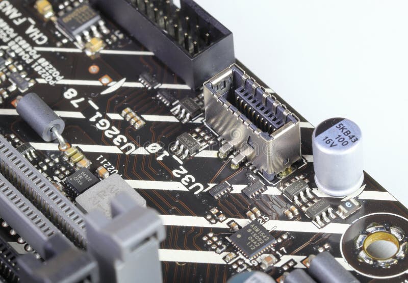 Close Up USB Type E Female Connector Interface on Modern High ...