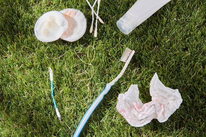 Close Up of Used Garbage on Grass Stock Image - Image of plastic ...