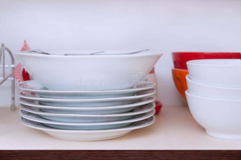 Close-up Utensils in an Open Kitchen Cabinet. Stock Image - Image of ...
