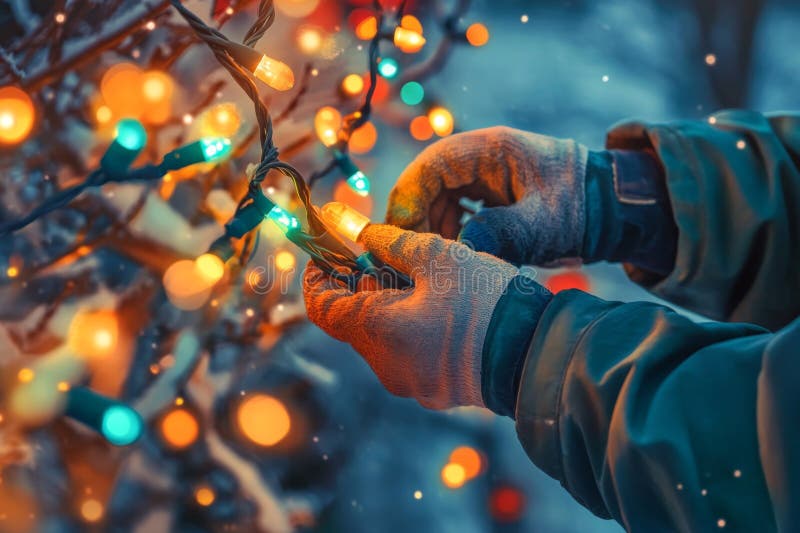 Utility Worker Installing Cable on Utility Pole Stock Illustration ...