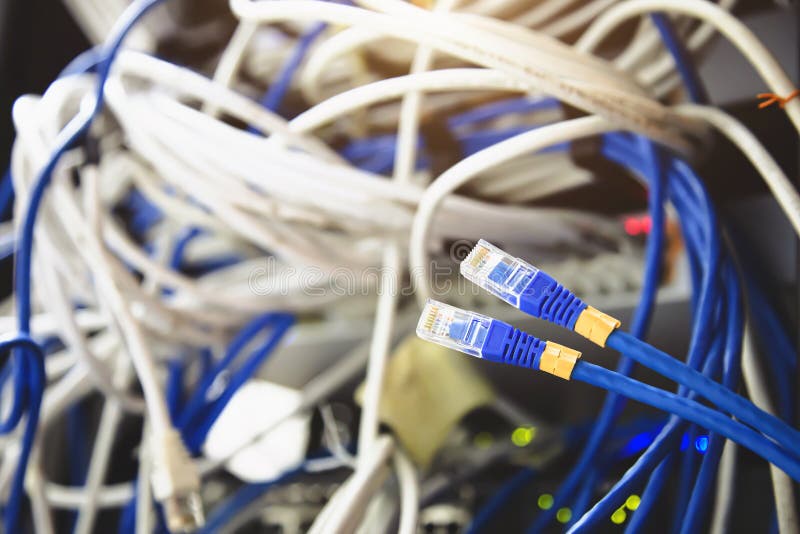 Close-up UTP LAN Network Cable and Lots of Ethernet Cables Background ...